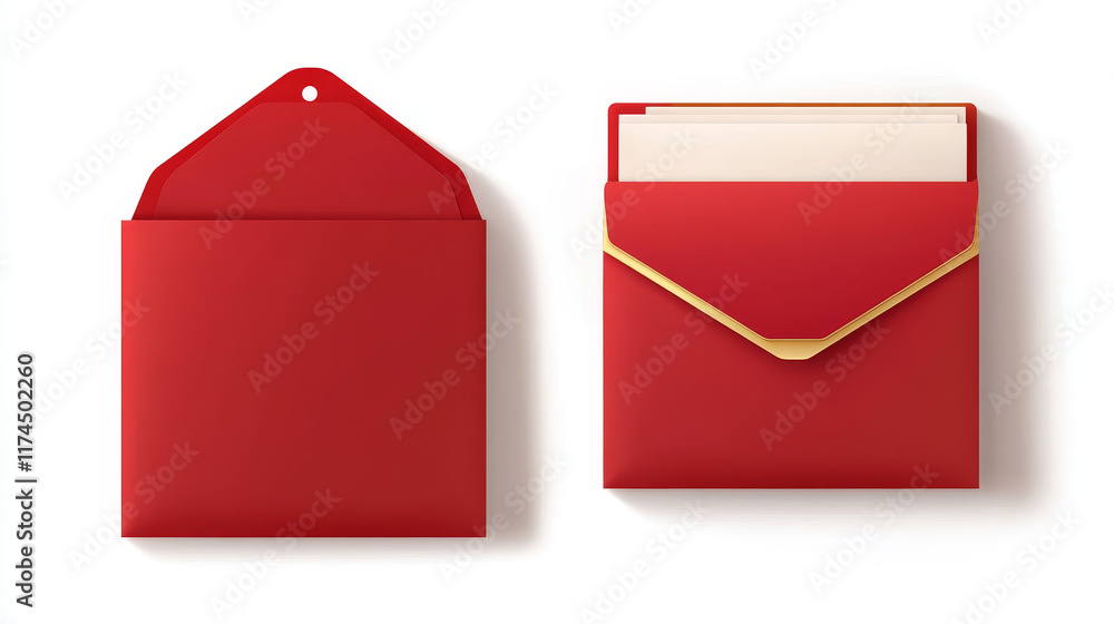 Red envelopes template set. Blank closed and open paper covers, festive ...