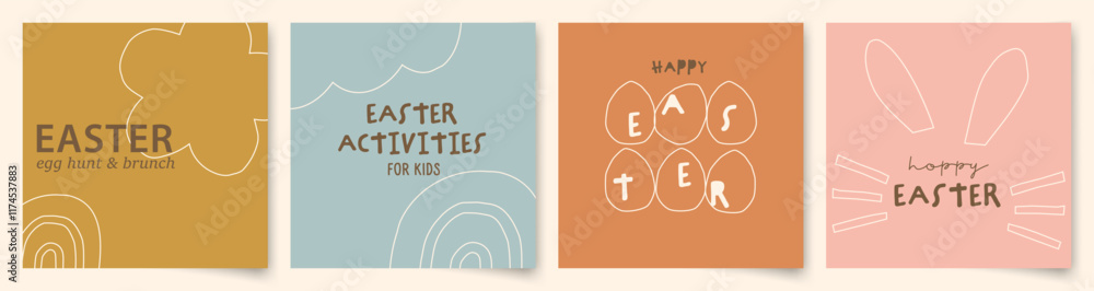 Easter-themed square backgrounds with simple and playful line drawing ...