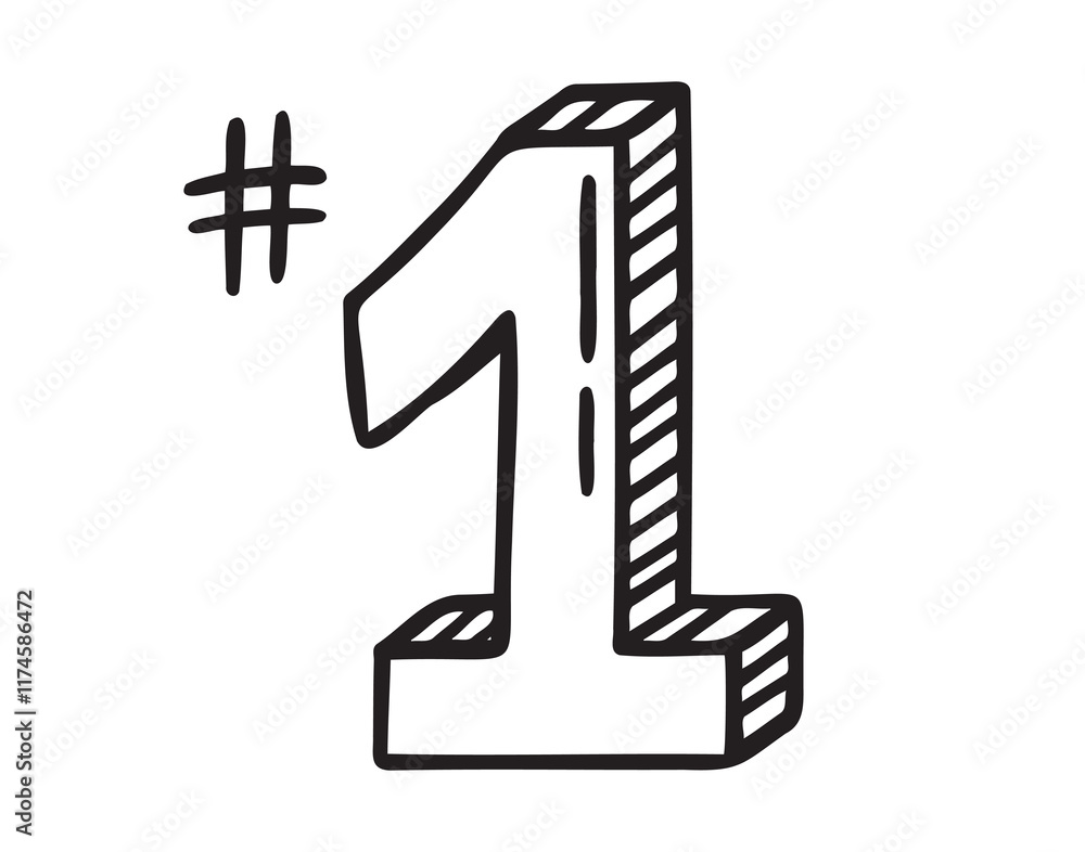 place number one winner or number 1 doodle hand drawn icon. Outline ...