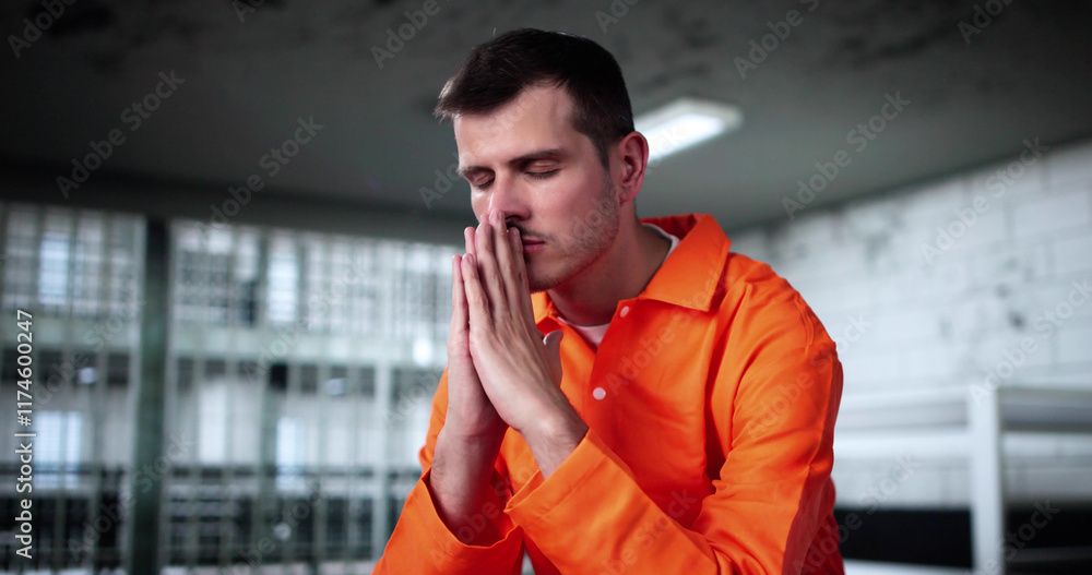Man Praying To God In Prison Of Jail For Mercy Stock Photo | Adobe Stock