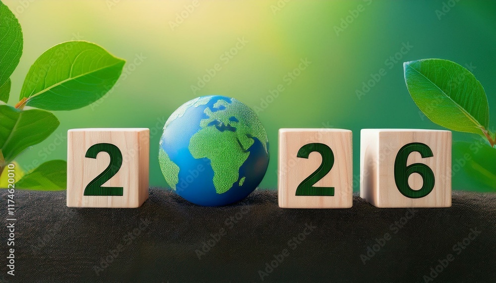 Green earth globe with 2026. Goal in the new year 2026. Green business ...