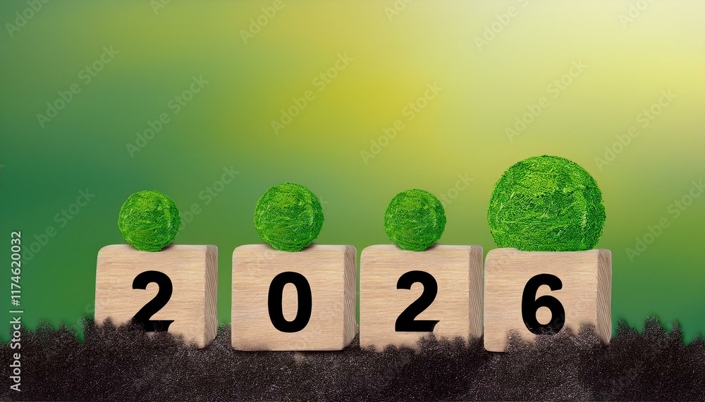 Green earth globe with 2026. Goal in the new year 2026. Green business ...