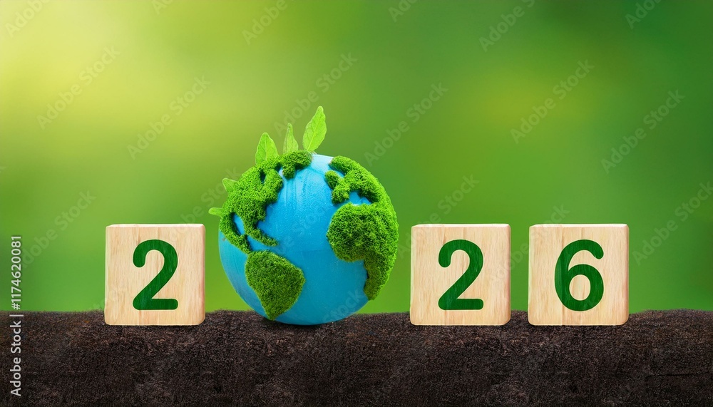 Green earth globe with 2026. Goal in the new year 2026. Green business ...