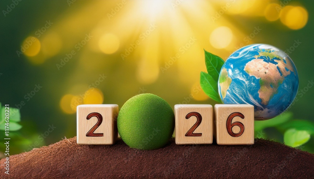 Green earth globe with 2026. Goal in the new year 2026. Green business ...