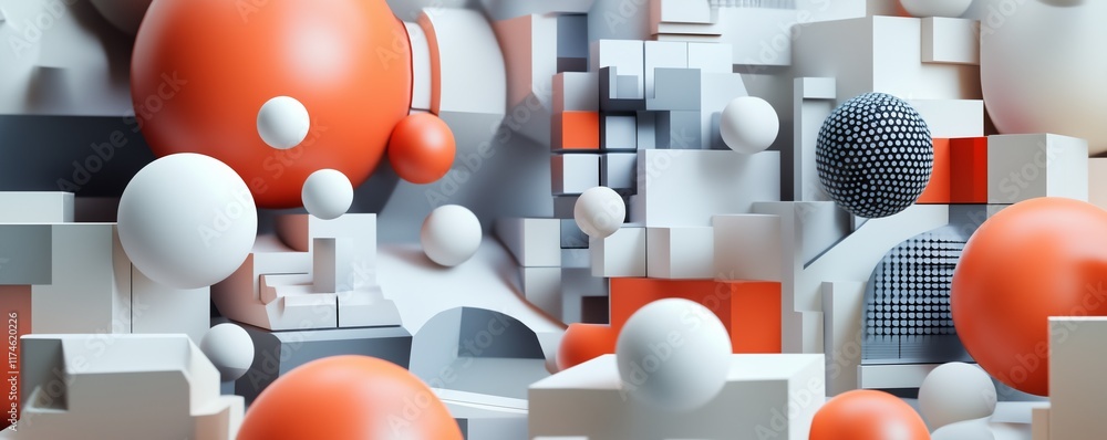 a complex 3D model made entirely of primitive shapes like cubes and ...