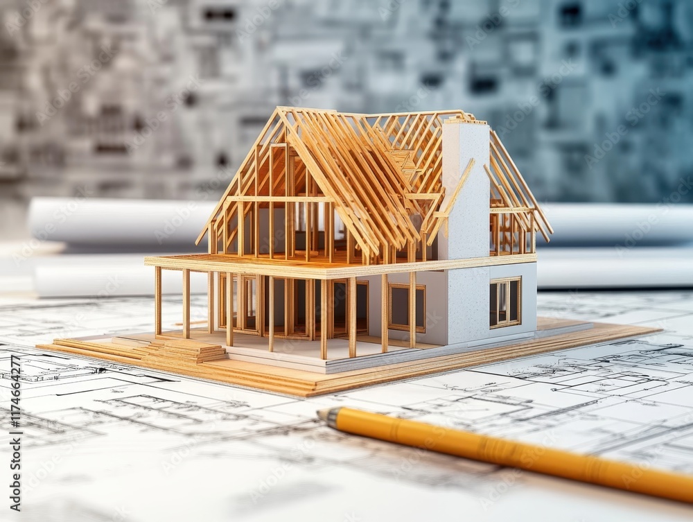 architectural model, miniature house, white cardboard, exposed interior ...