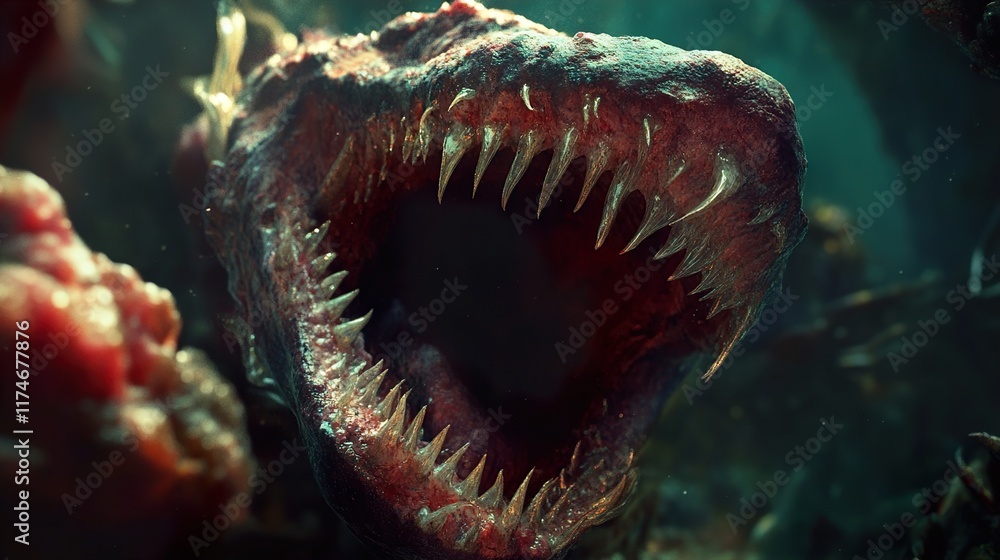 Deep Sea Horror: A Terrifying Underwater Monster Stock Illustration ...