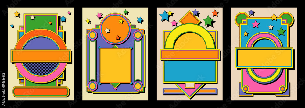 1970s Color Abstract Poster Set. Vector Templates for Retro Parties ...