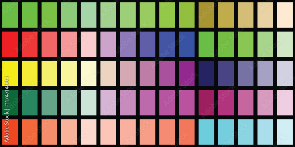 color chart. RGB, CMYK, Pantone, HEX HTML codes. Vector color palette ...