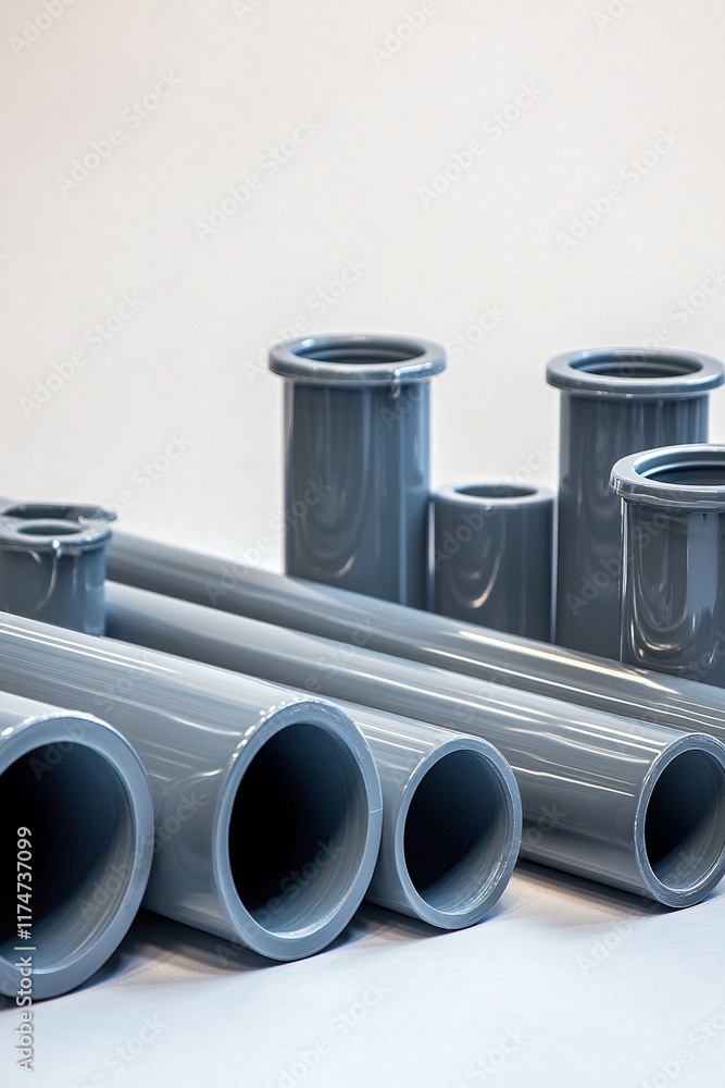PVC pipes and connectors arranged in various sizes, highlighting their ...