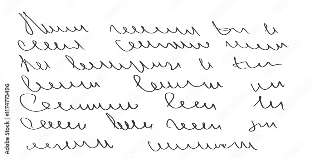Handwritten scribble letter. Freehand text note. Unreadable doodle ...