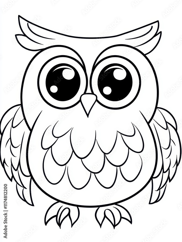 Cute Cartoon Owl Coloring Page for Kids and Adults Stock Illustration ...