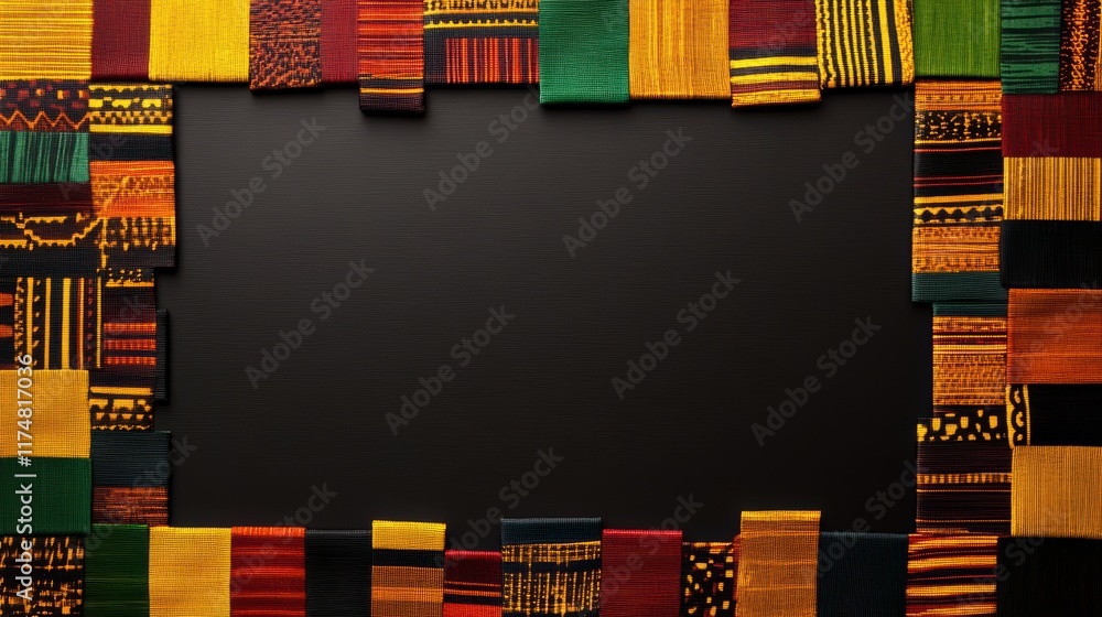 Vibrant kente cloth patterns frame with open space, a visual of African ...