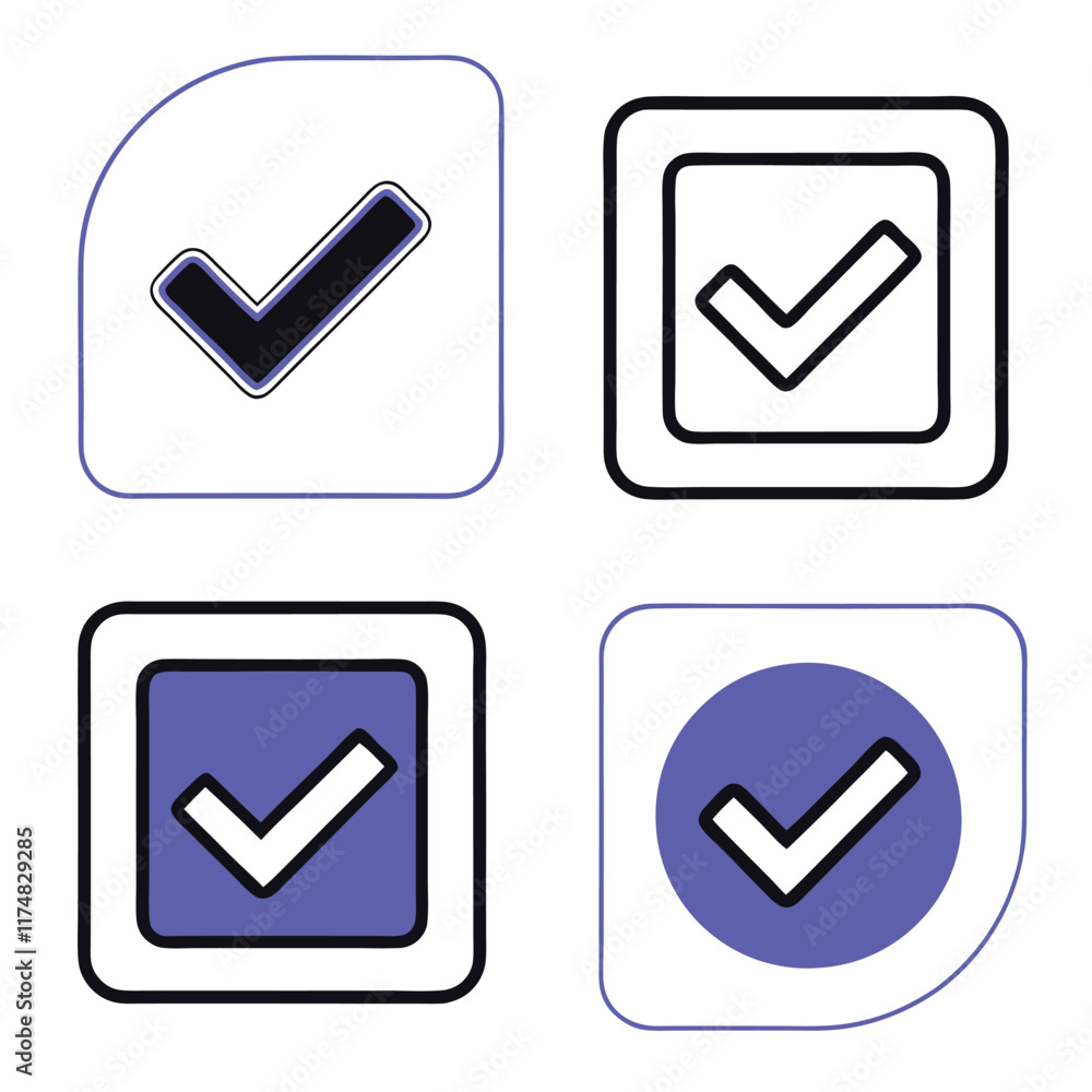 Elegant Check Mark Icons - Thin and Bold Line Approval Symbols in Black ...