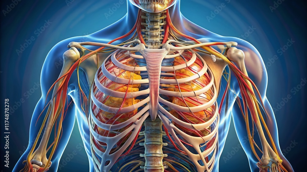 Human Anatomy: Posterior Rib Cage & Internal Organs Diagram - Medical ...
