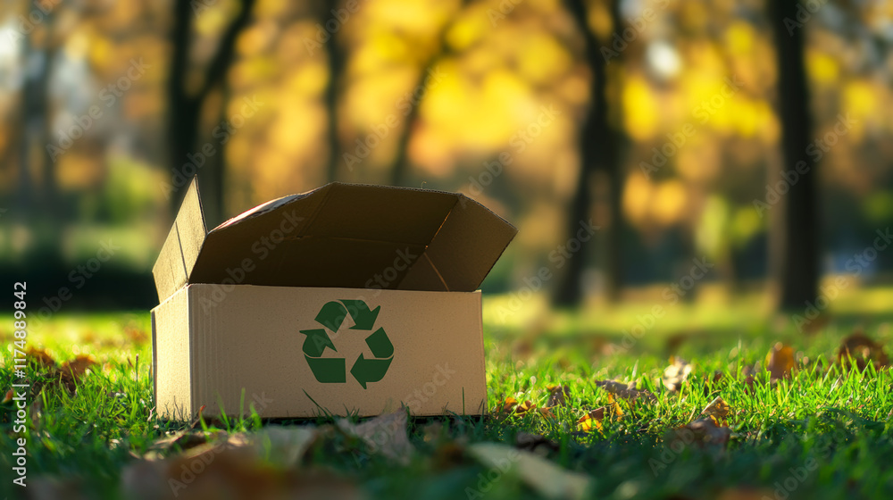 Cardboard box with green recycling symbol, eco-friendly packaging ...