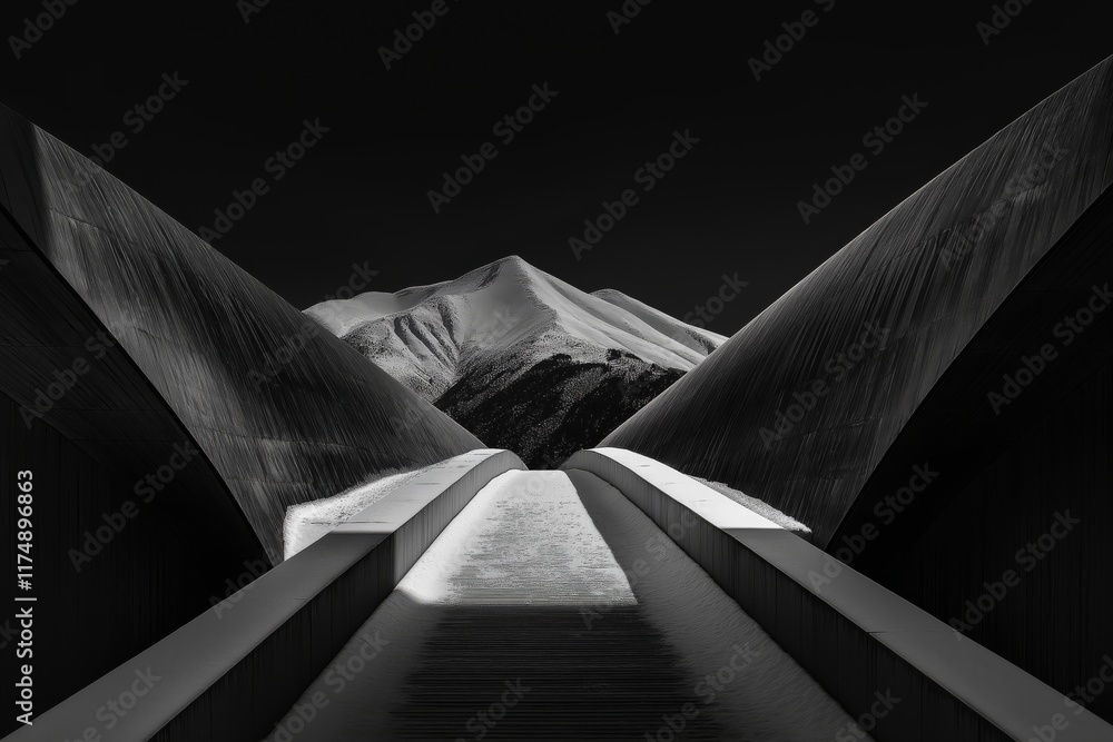 Architectural Monolith: A dramatic black and white perspective shot of ...