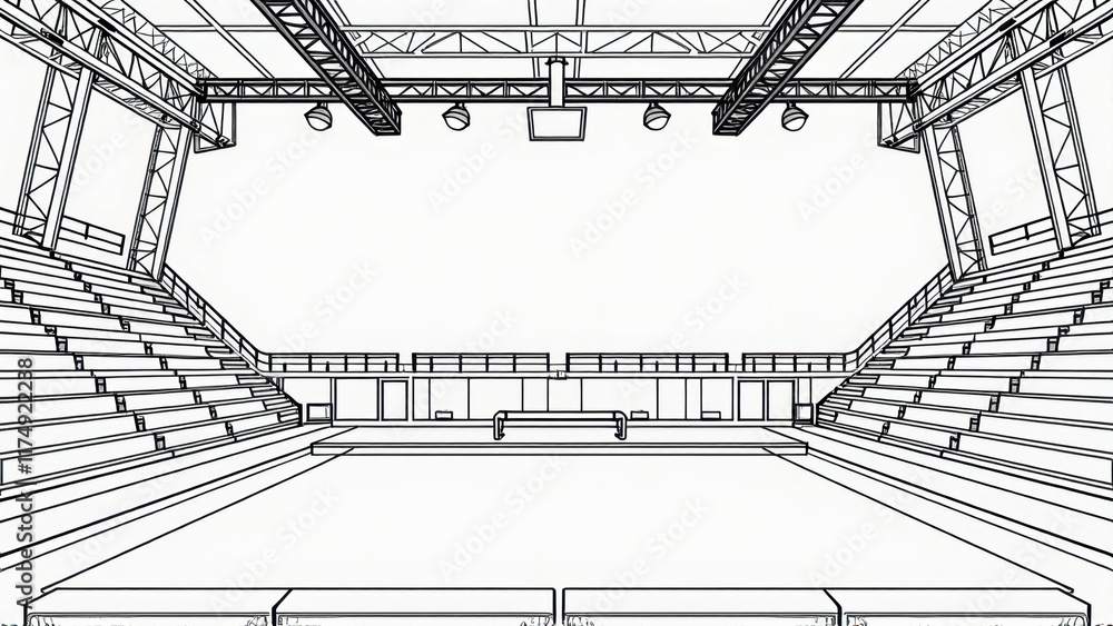 Empty Indoor Arena Blueprint, Coloring Page, Line Art Illustration ...
