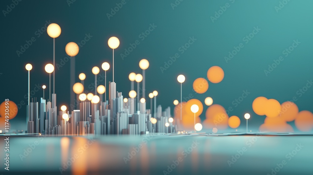 An abstract representation of a cityscape transforming into a complex ...