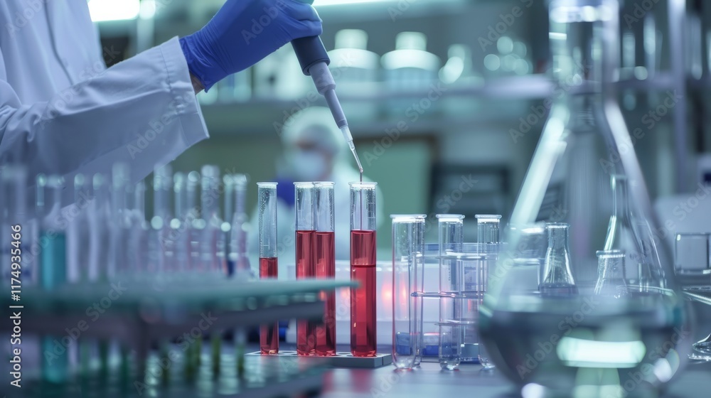 Scientists conducting precise measurements and mixing chemicals in a ...