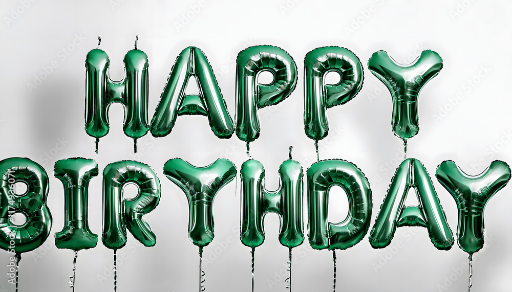 Happy birthday text in 3d, green happy birthday balloons with festive ...