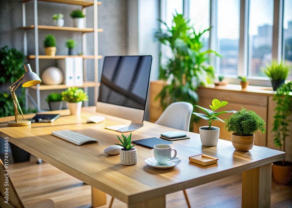 Modern Minimalist Office Zoom Background Stock Photo - Clean Desk ...