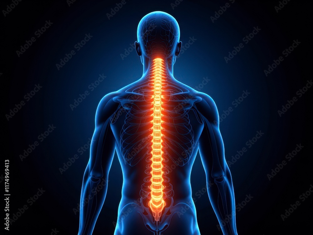 Human Anatomy Male Spine Back View 3D Medical Illustration Vertebral ...