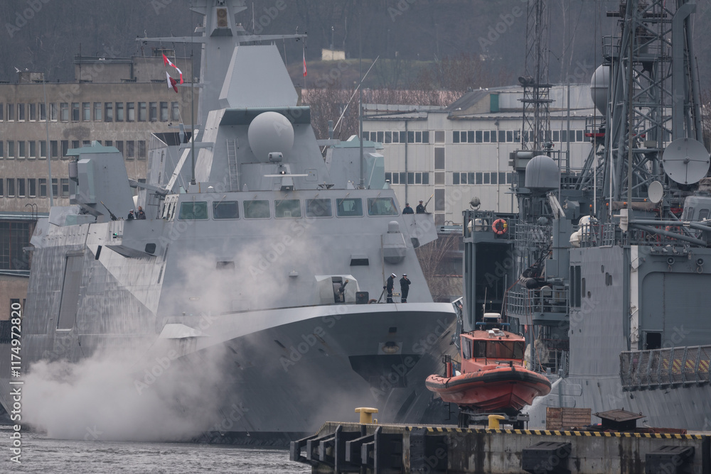 GDYNIA, POMERANIAN REGION - POLAND - MARCH 13, 2024: A modern frigate ...
