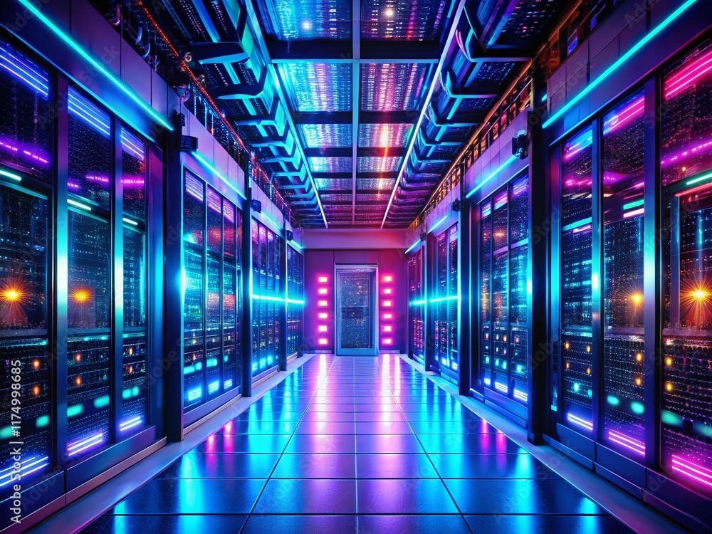 Futuristic Data Center 2025: Vibrant Server Room with Copy Space Stock ...