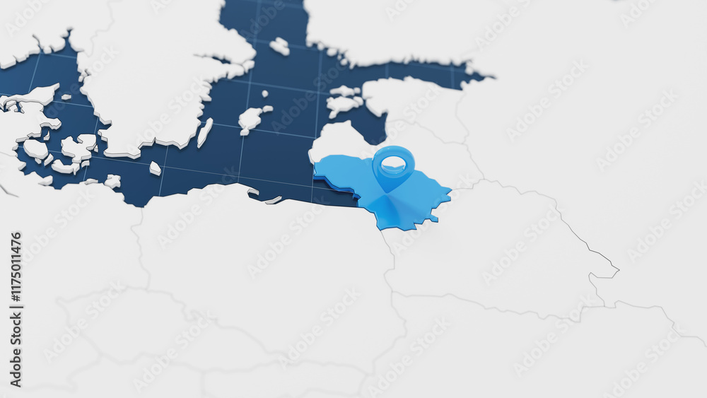 Blue Lithuania 3d map with pointer pin surrounded with other countries ...