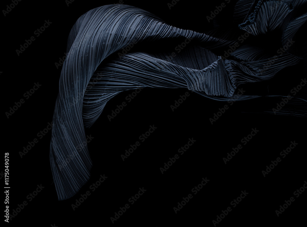 Blue Drapery fabric flying in curve shape, Piece of textile blue ...