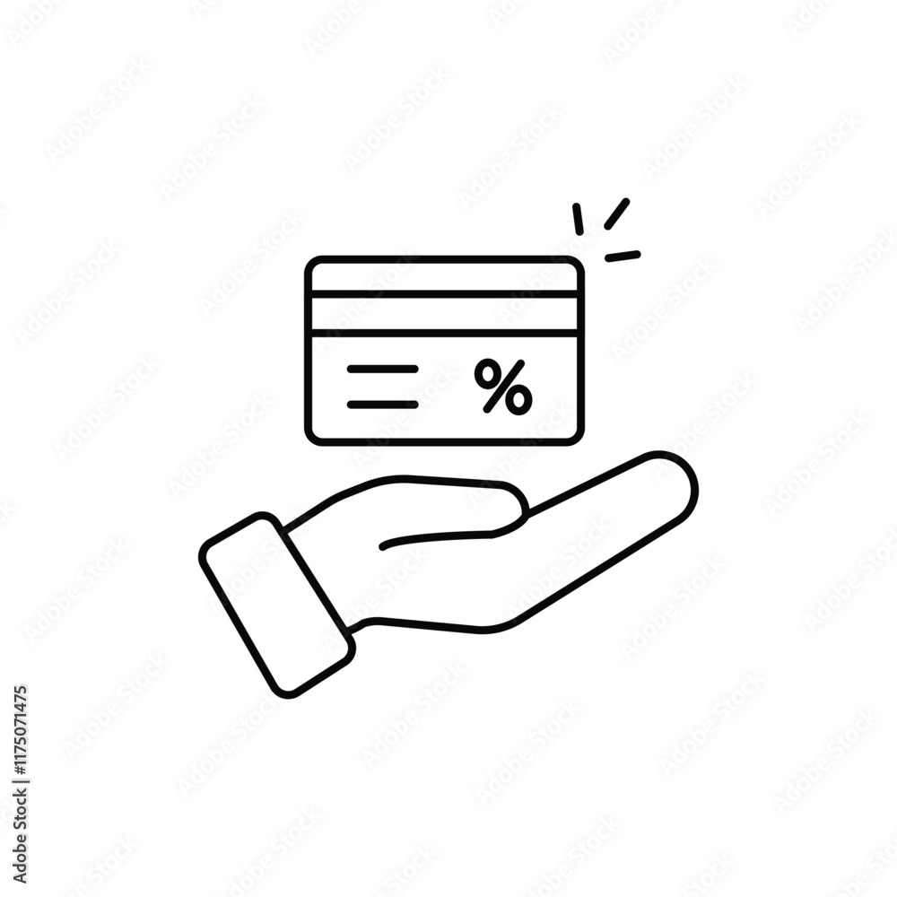 thin line hand with yellow gift or credit card. concept of e-commerce ...