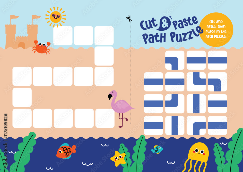 Vector de Stock Flat design vector cut and paste path maze puzzle board ...