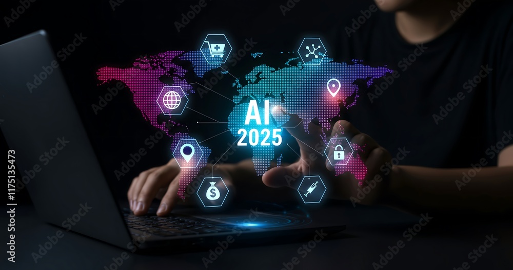 Artificial Intelligence 2025 Trends .AI in business 2025 ,A hand ...