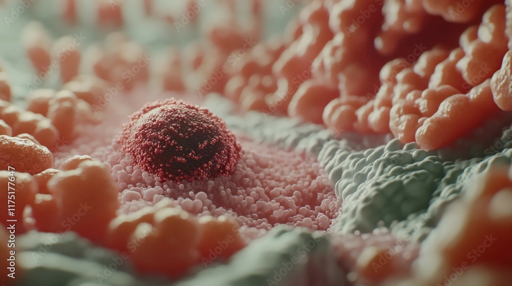 Microscopic view of a cell undergoing apoptosis, nucleus shrinking and ...