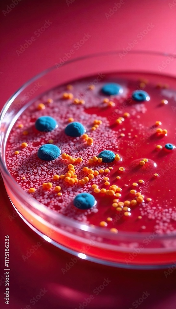Candida albicans bacteria on agar plate in petri dish with red ...