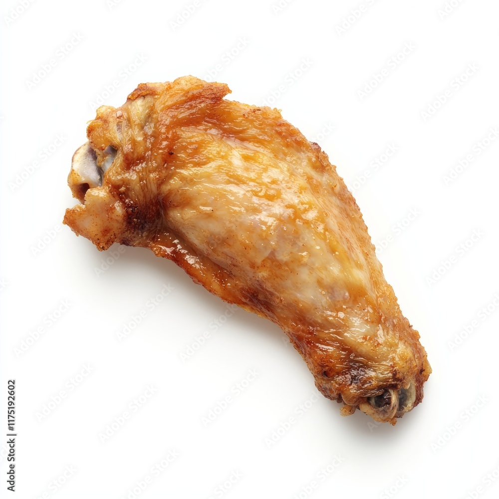 Chicken wing with a natural curve and visible connective tissue texture ...