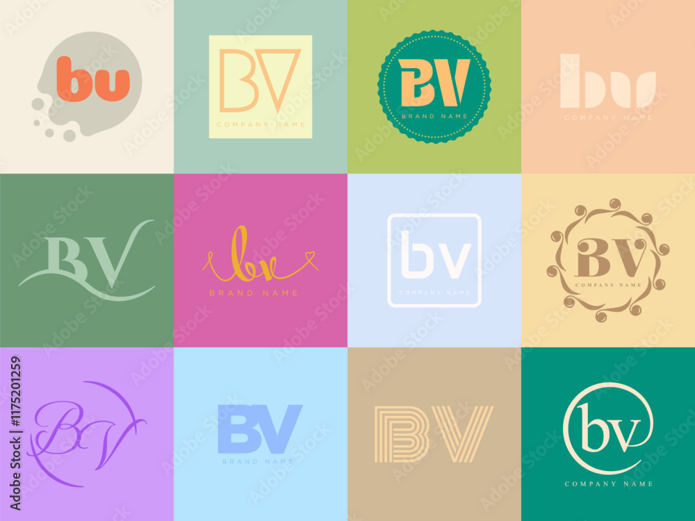 BV logo company template. Letter b and v logotype. Set different ...