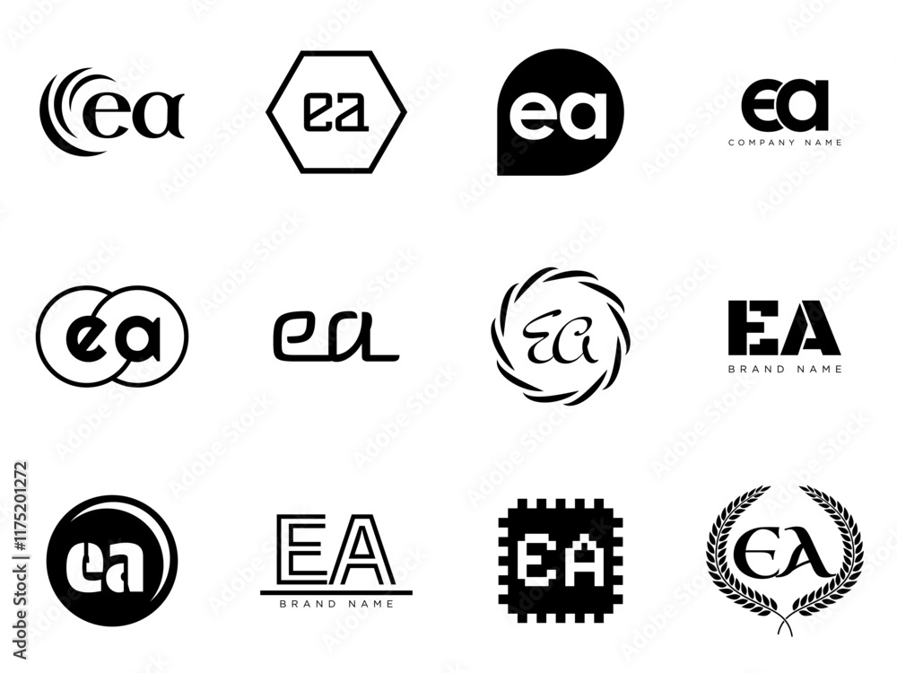 EA logo company template. Letter e and a logotype. Set different ...