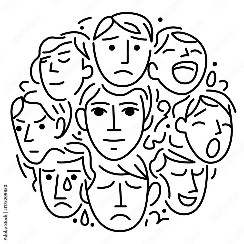 Different emotions and facial expressions of a person. Vector ... Different emotions and facial expressions of a person. Vector ...
