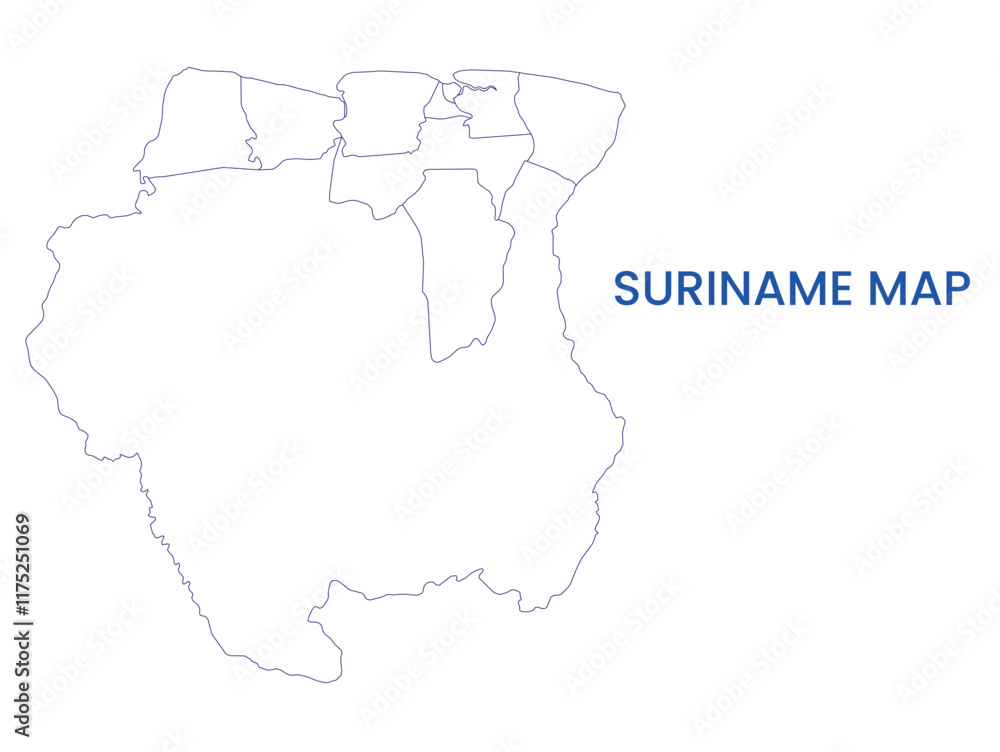 High detailed map of Suriname. Outline map of Suriname. South America ...