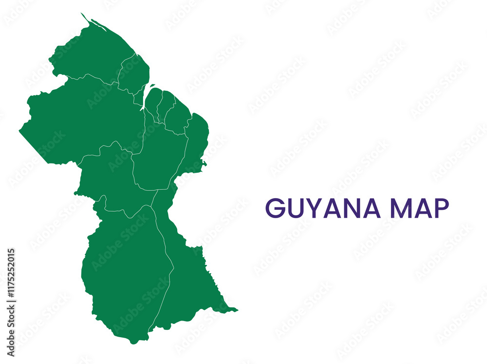 Vector de Stock High detailed map of Guyana. Outline map of Guyana. South America | Adobe Stock