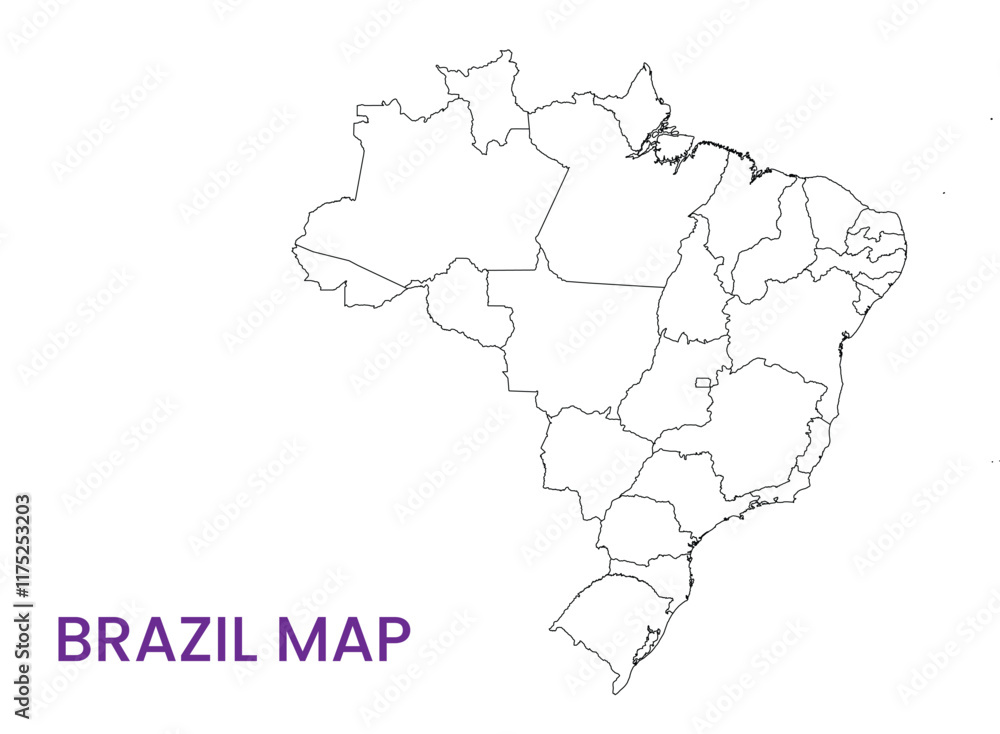 High detailed map of Brazil. Outline map of Brazil. South America Stock ...