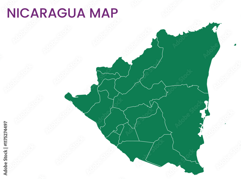 High detailed map of Nicaragua. Outline map of Nicaragua. North America ...