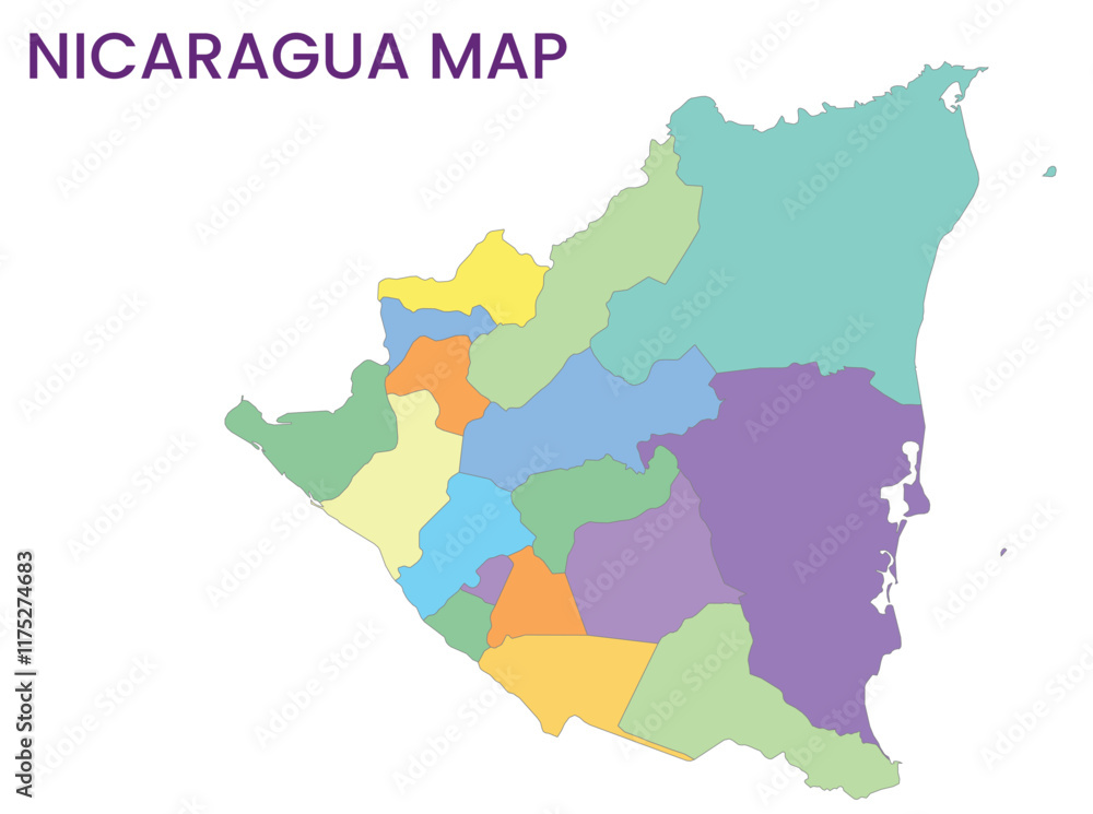 High detailed map of Nicaragua. Outline map of Nicaragua. North America ...