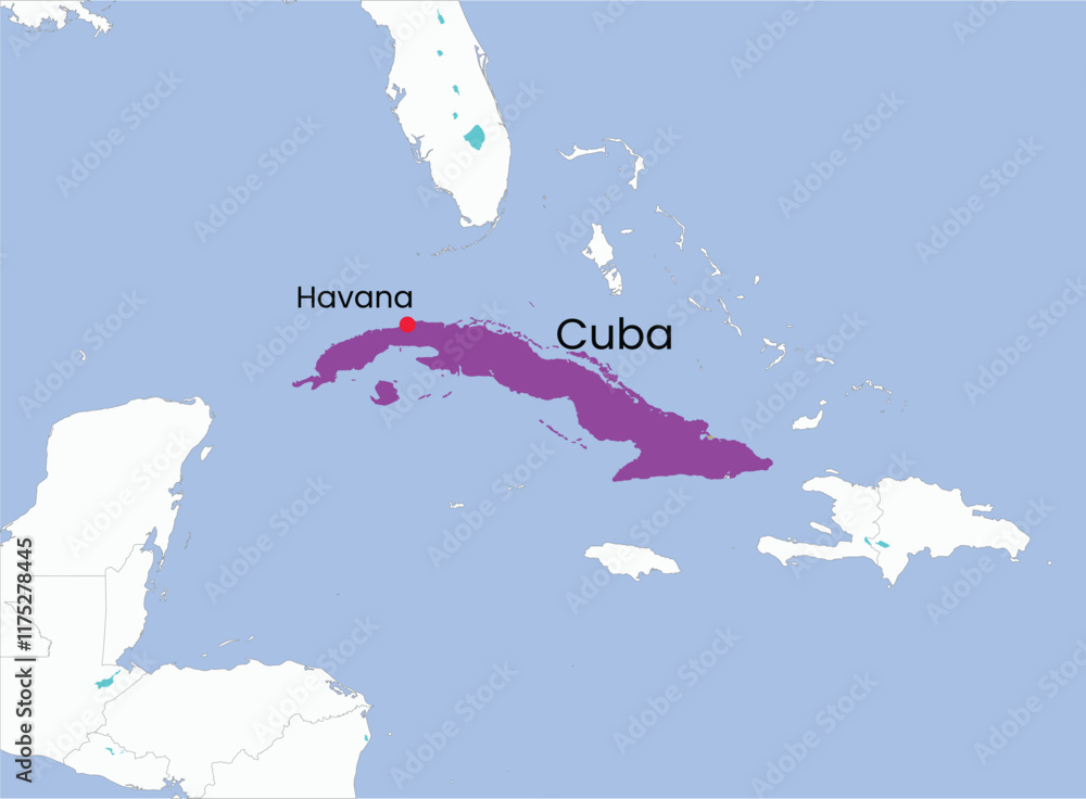 High detailed map of Cuba. Outline map of Cuba. North America Stock ...