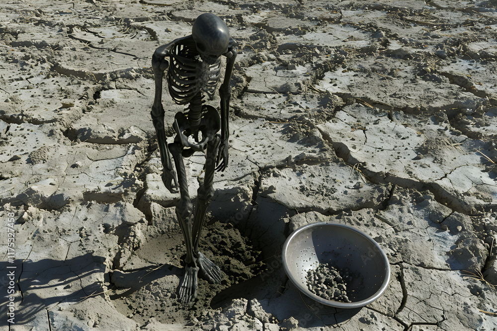 Emaciated Figure in Barren Landscape Illustrates the Stark Reality of ...