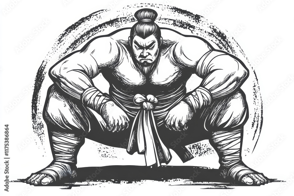 Sumo Wrestler Crouching Pre Fight - A powerful sumo wrestler in a ...