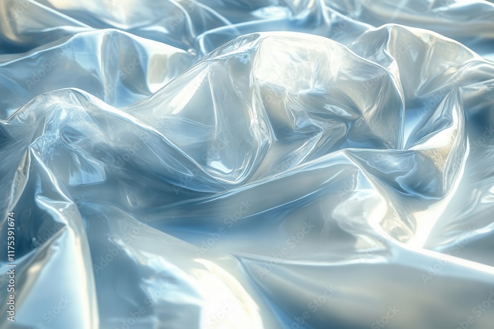 crumpled plastic wrap with a shiny sheen creating a tactile overlay ...