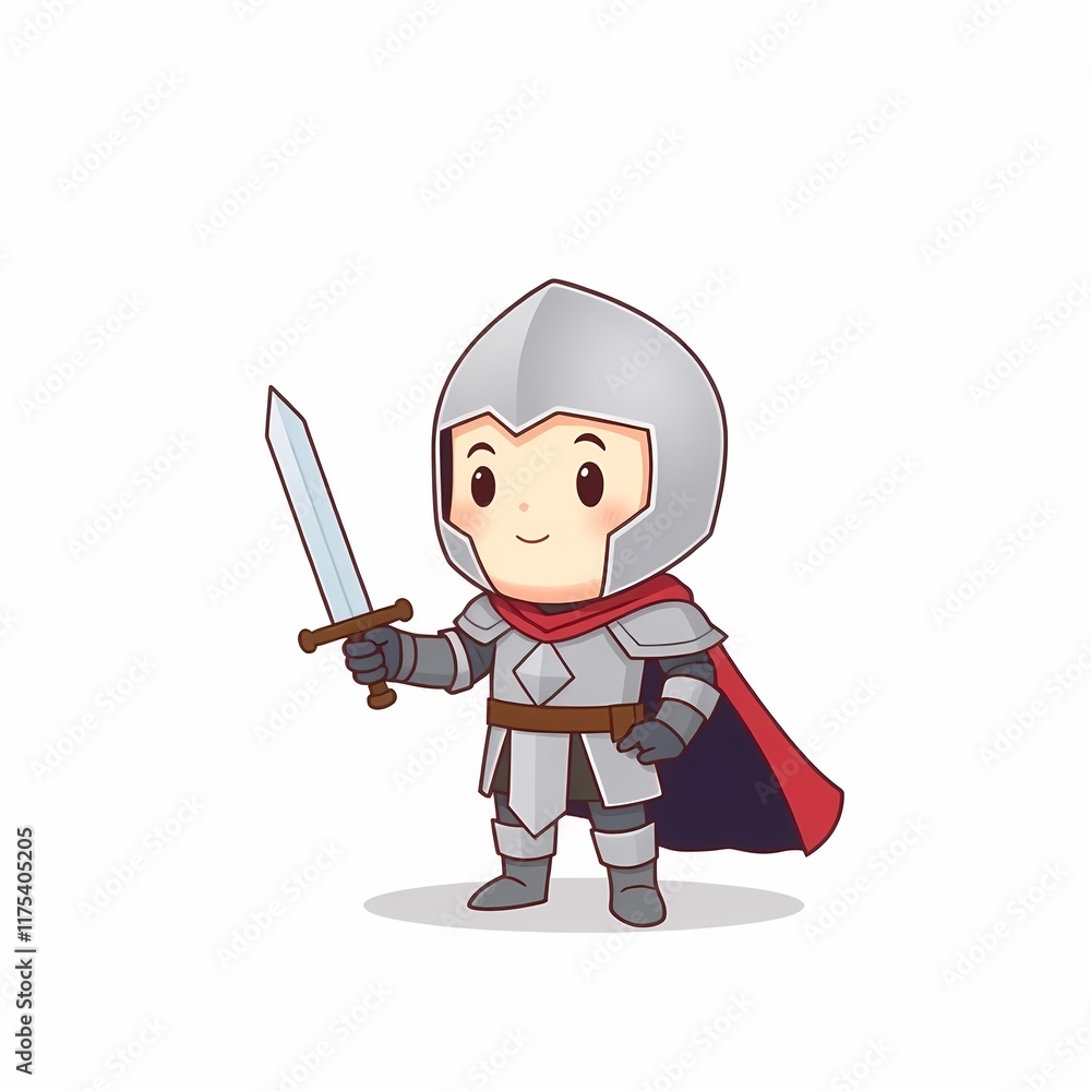 Brave Little Knight: A charming illustration of a chibi knight, ready ...